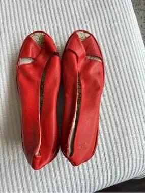 Fly London | Shoes | Fly London Red Leather Peeptoe Flats | Poshmark